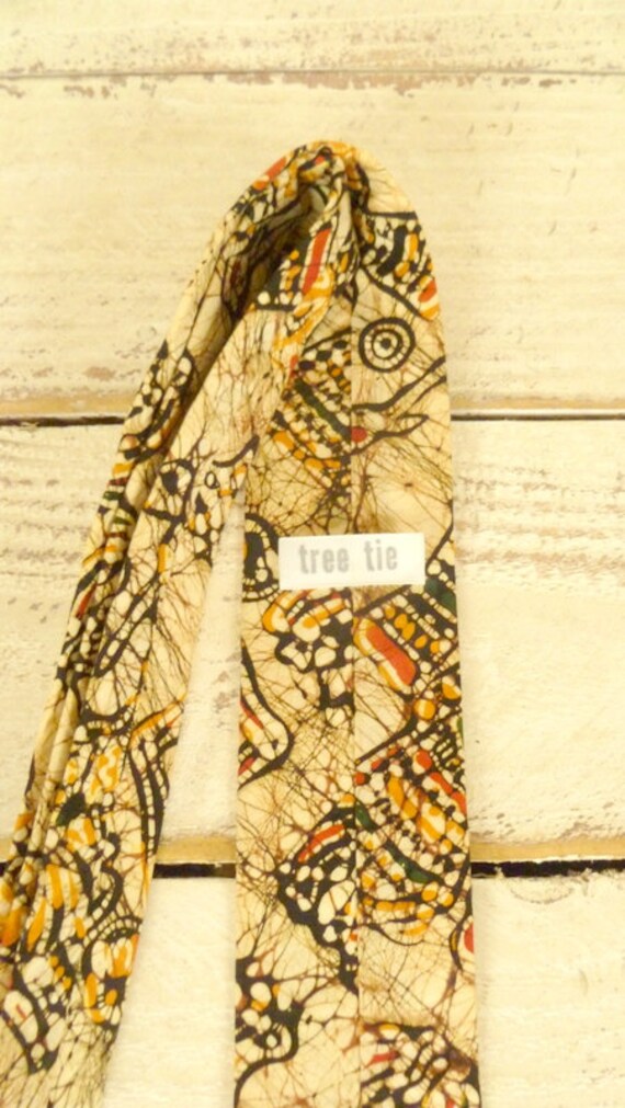 Vintage batik Indian print cotton necktie tribal prin… - Gem