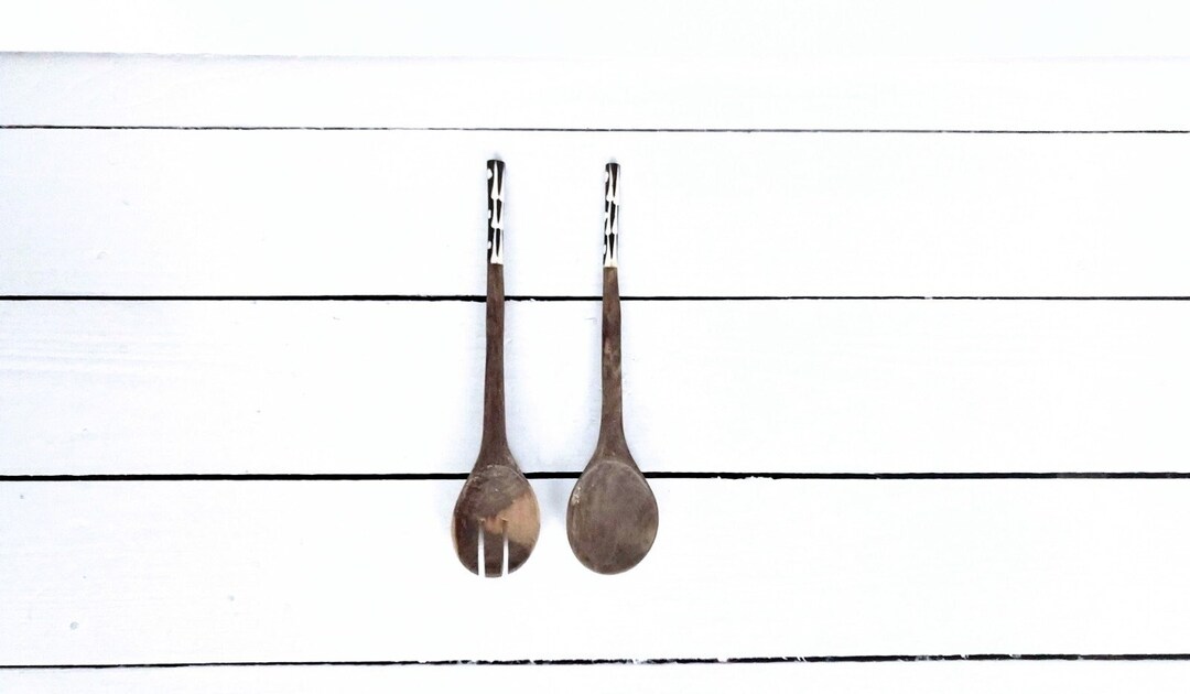 Vintage Wooden Serving Spoons/bone Handle Wood Cooking Spoons/farmhouse ...
