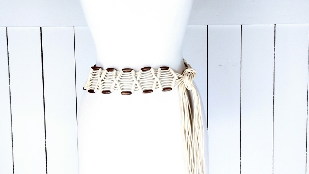 Wood Bead Braided Macrame Rope Fringe Tie Belt - Etsy