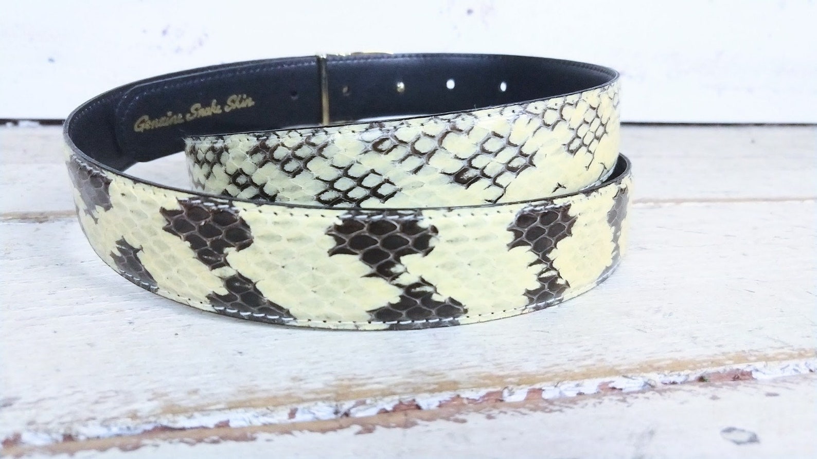 Vintage snake skin leather belt/reptile animal print leather | Etsy