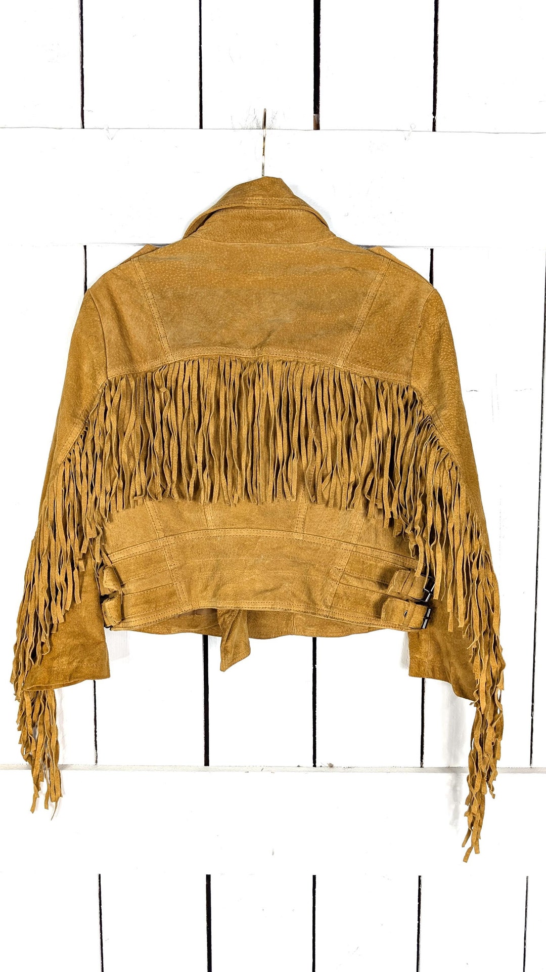 Vintage Western Tan Brown Suede Leather Cropped Fringe Boho Motorcycle ...