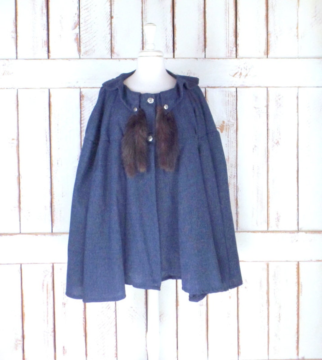 Vintage Blue Woven Mink Fur Tail Poncho/handmade Cape/oversized Cloak ...