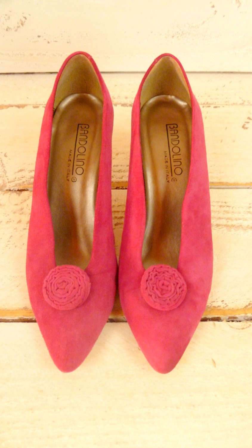 Fuchsia Pink Suede Leather Vintage Heels/pink Suede - Etsy