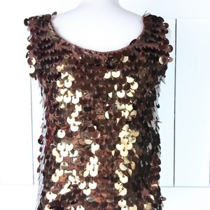 Vintage Brown Knit Sequins Beaded Sleeveless Shell Top/knit Sequin Tank ...
