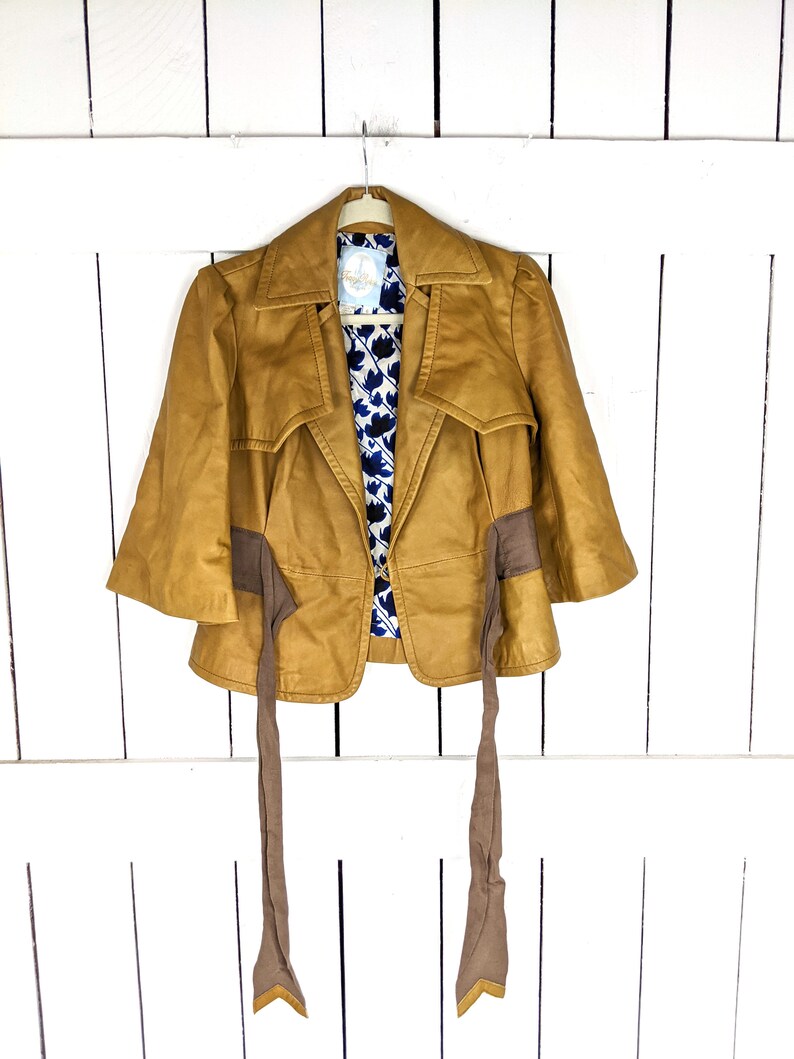 Tracy Reese Cropped Bell Sleeve Wrap Leather Jacket - Etsy