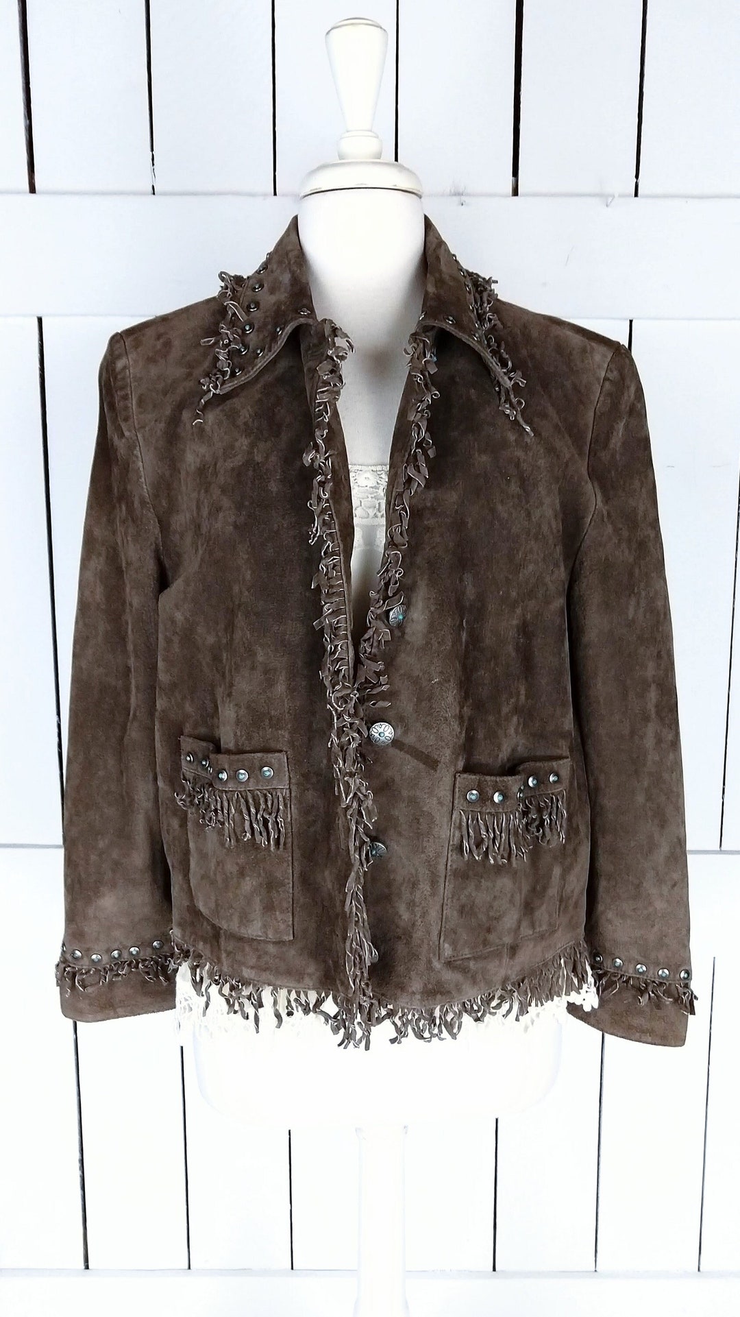 Montana Co Brown Suede Leather Beaded Fringe Country Western Jacket - Etsy