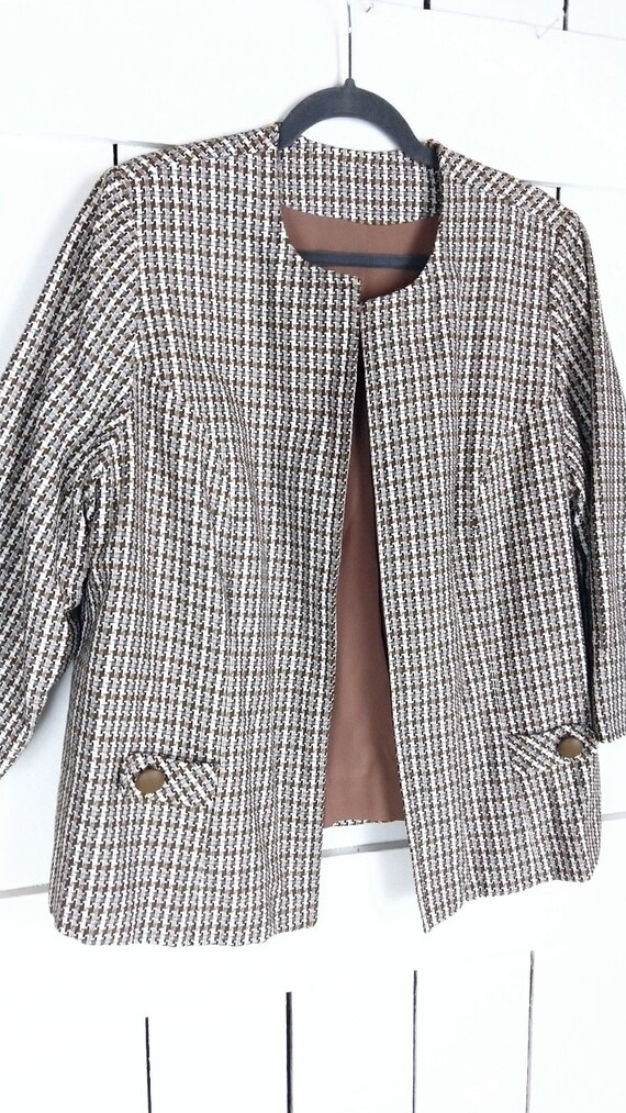 Vintage tweed houndstooth box cut short blazer jacket - Gem