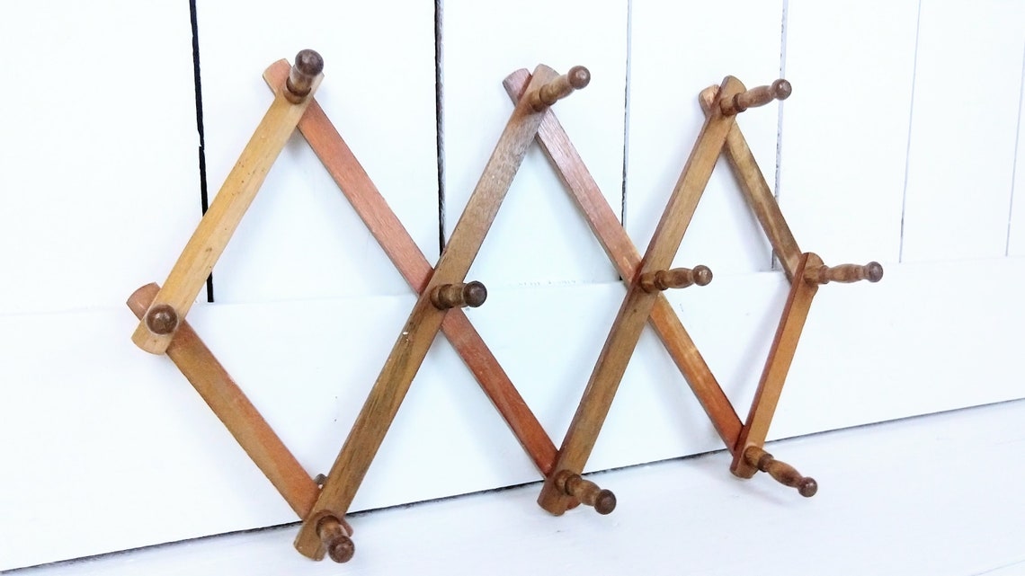 Vintage Accordion Wood Coat Coffee Cup Wall Hanging Rack - Etsy