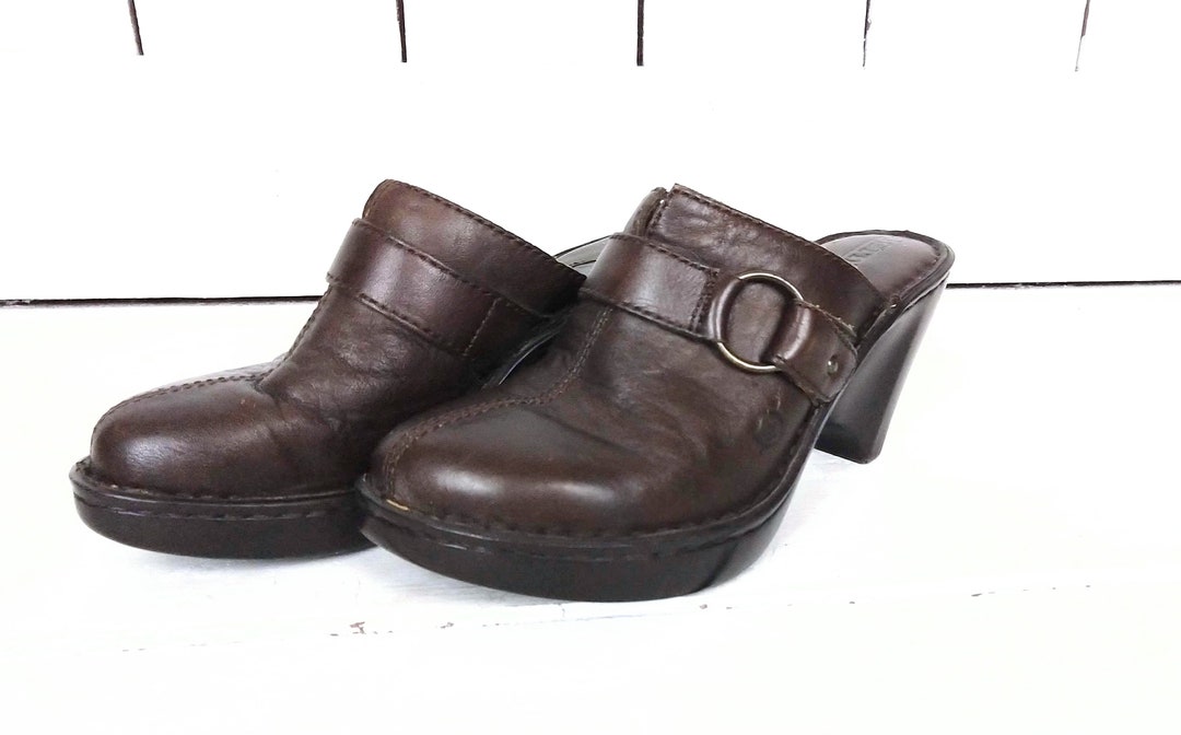 Dark Brown Leather Born Wedge Clog Shoes - Etsy