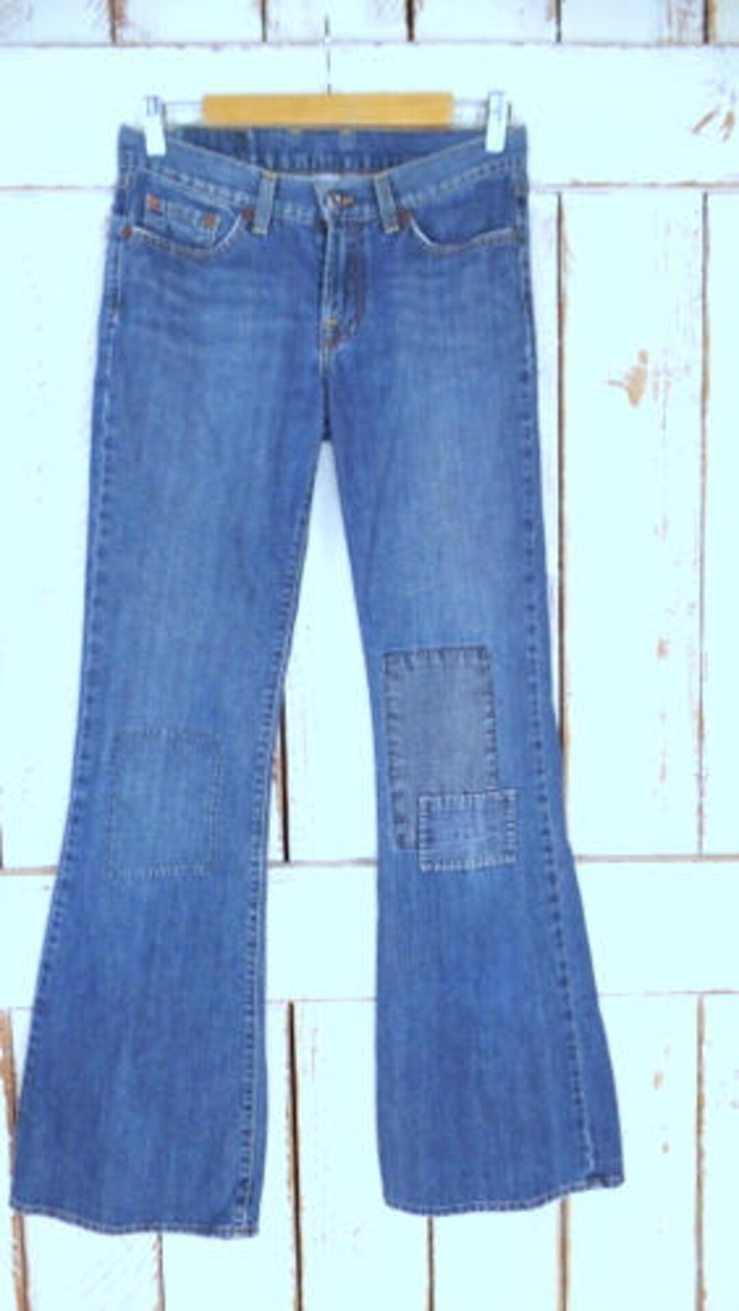 90s Blue Jean Patchwork Denim Boot Cut Jeans - Etsy