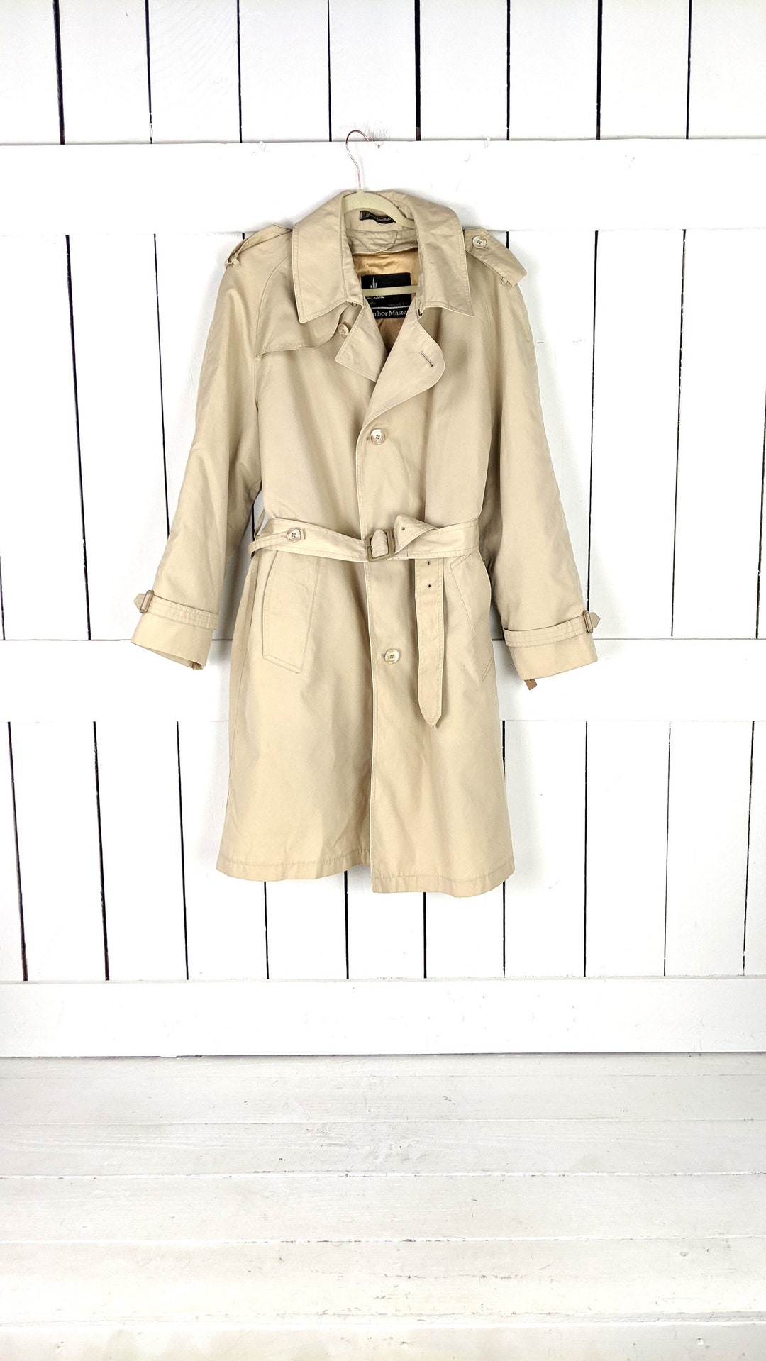 Vintage Harbor Master Mariner III Plaid Flannel Lined Tan Belted Rain ...