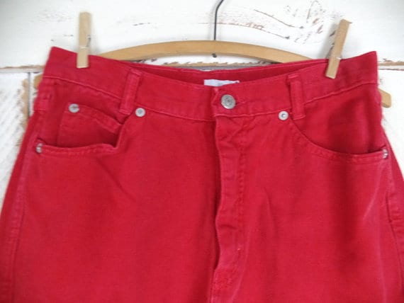 Vintage red high waist straight tapered leg denim jea… - Gem