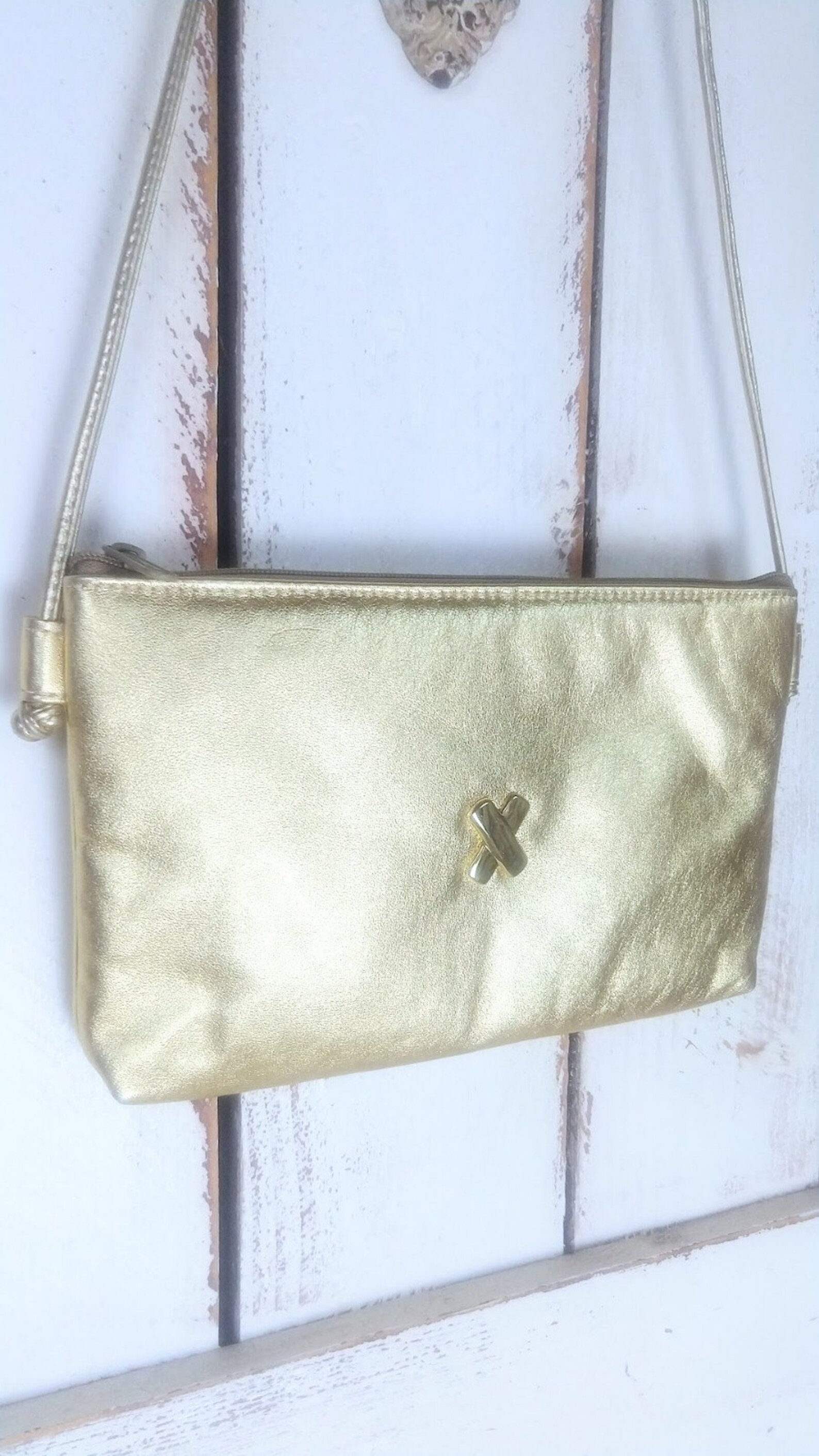 Vintage Metallic Gold Leather Shoulder Purse - Etsy
