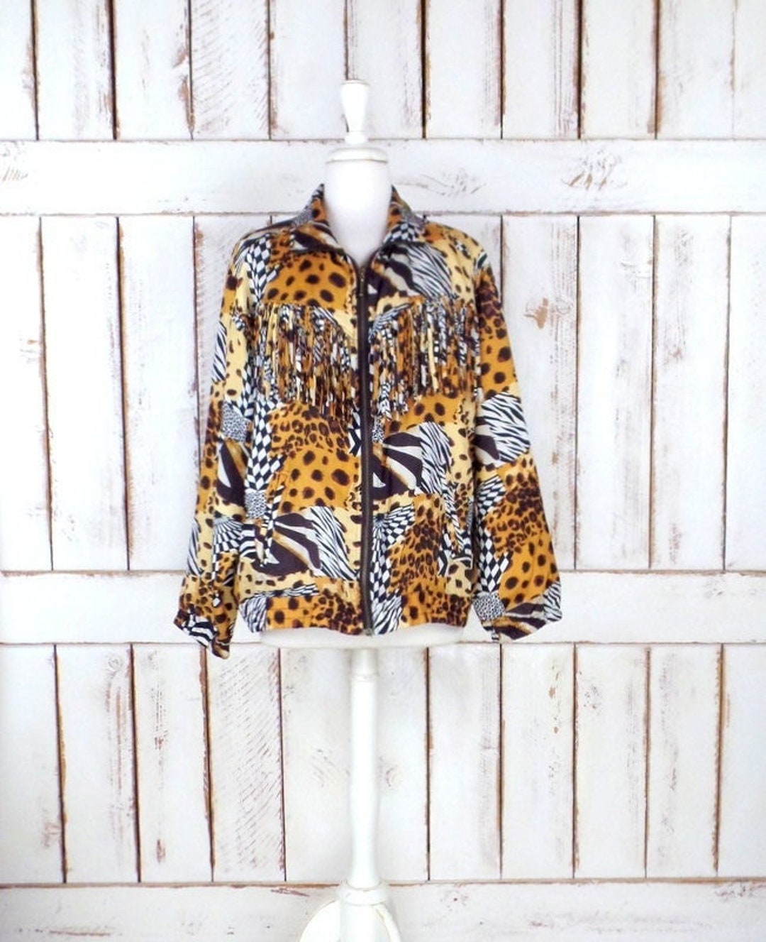 Vintage Animal Print Silk Fringe Windbreaker Jogging Flight Jacket/silk ...