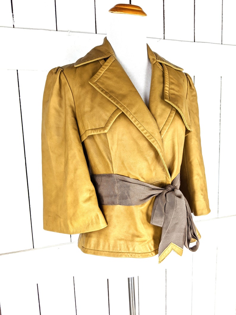 Tracy Reese Cropped Bell Sleeve Wrap Leather Jacket - Etsy