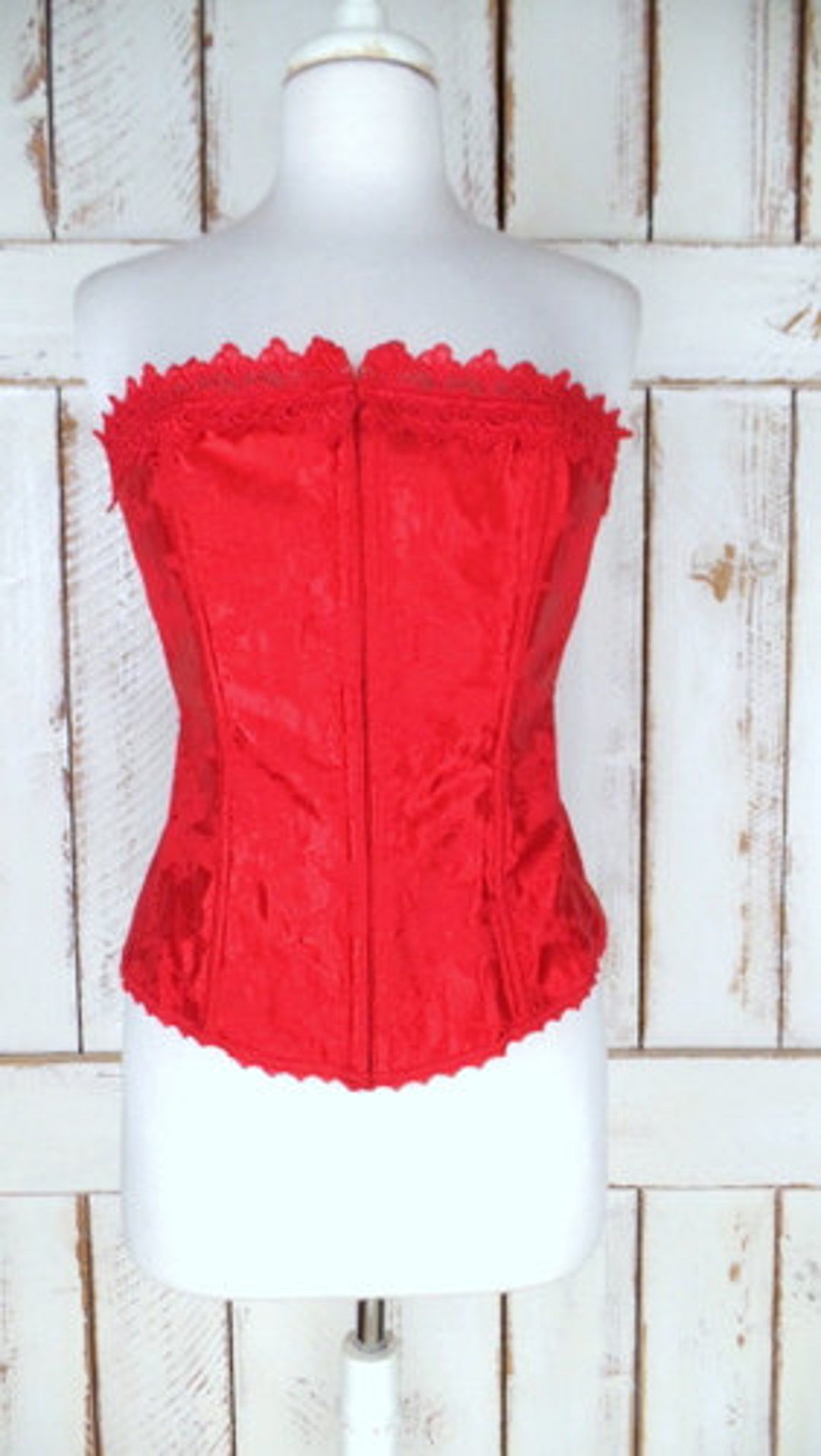90s Fredericks of Hollywood Vintage Red Floral Satin Lace Corset ...