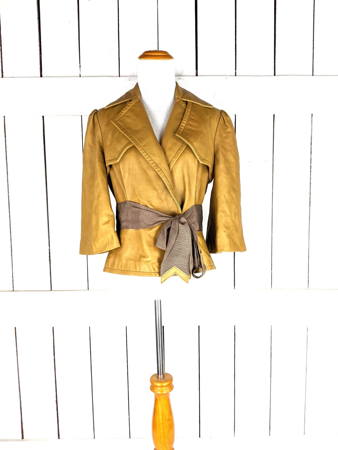 Tracy Reese Cropped Bell Sleeve Wrap Leather Jacket - Etsy