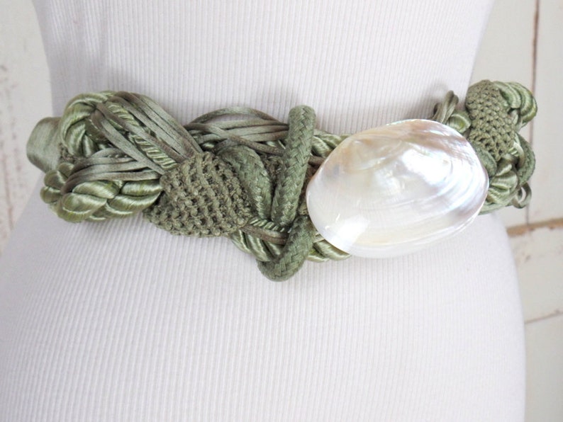 70s Vintage Green Braided Abalone Shell Rope Belt/woven Chord - Etsy