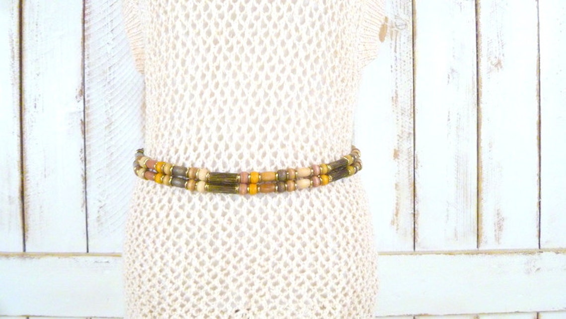 Vintage Wooden/metal Bead Boho Statement Belt/brown Beaded - Etsy