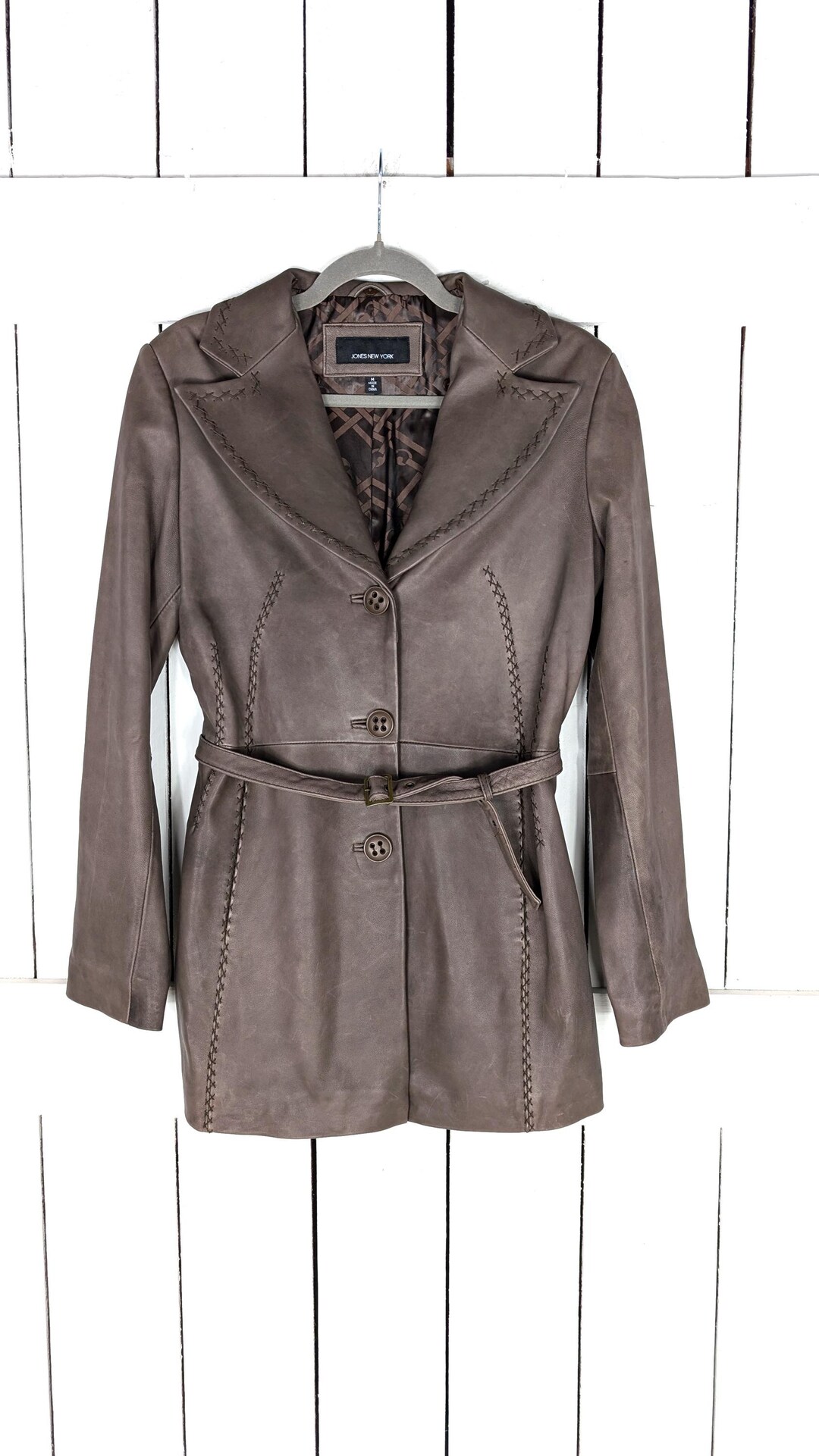 Womens Brown Leather Western Stitch Belted Blazer Jacket - Etsy