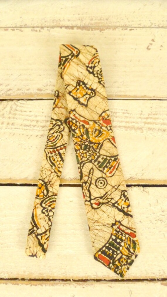 Vintage batik Indian print cotton necktie tribal prin… - Gem