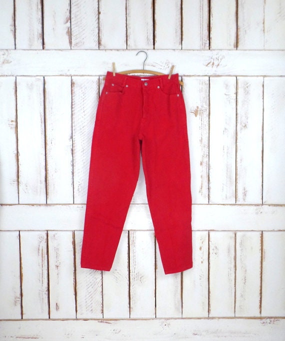 Vintage red high waist straight tapered leg denim jea… - Gem