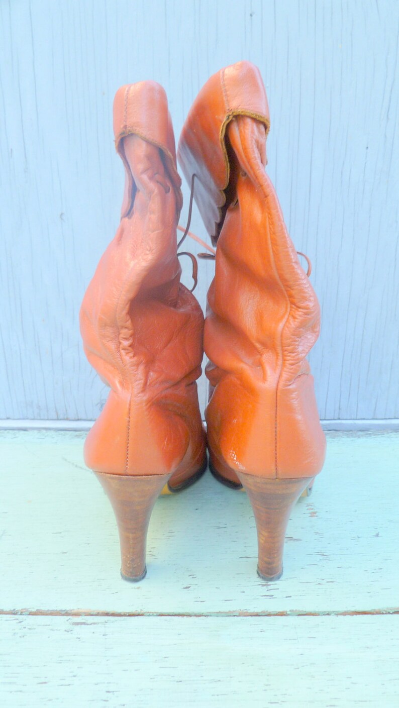 70s Rust Orange Cuffed Leather Slouchy Vintage Boot | Etsy