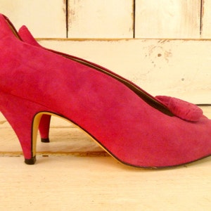Fuchsia Pink Suede Leather Vintage Heels/pink Suede Shoes/bandolino/7 ...