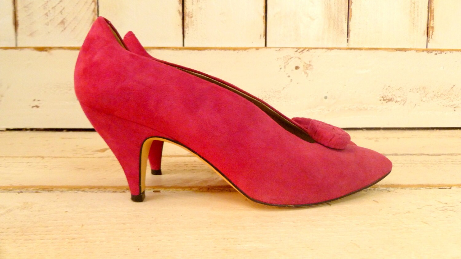 Fuchsia Pink Suede Leather Vintage Heels/pink Suede - Etsy