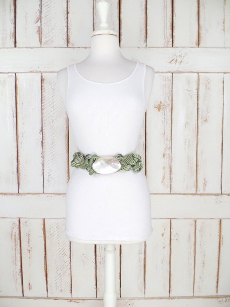 70s Vintage Green Braided Abalone Shell Rope Belt/woven Chord - Etsy