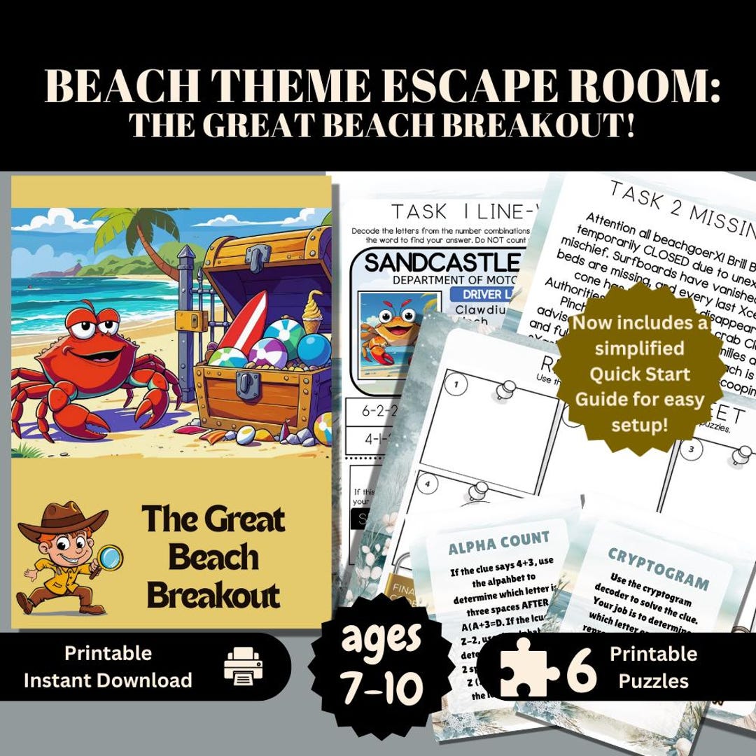 Beach Theme Escape Room Kid Printable Puzzle Game Beach Escape Room ...