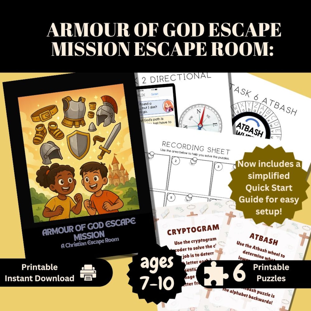 Armour of God Escape Room for Kids Christian Escape Room Printable :fun ...