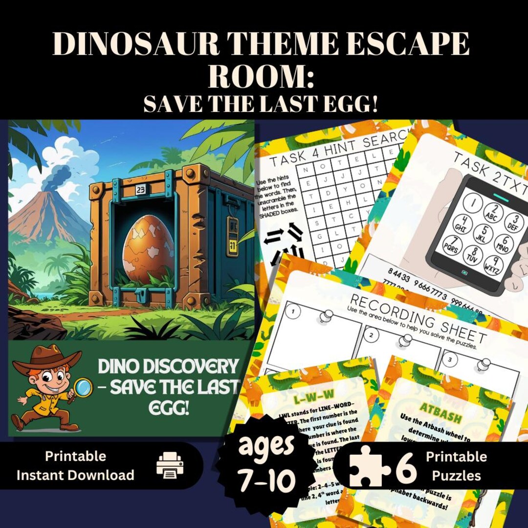 Dinosaur Theme Escape Room Printable Adventure Puzzle Game for Kids ...