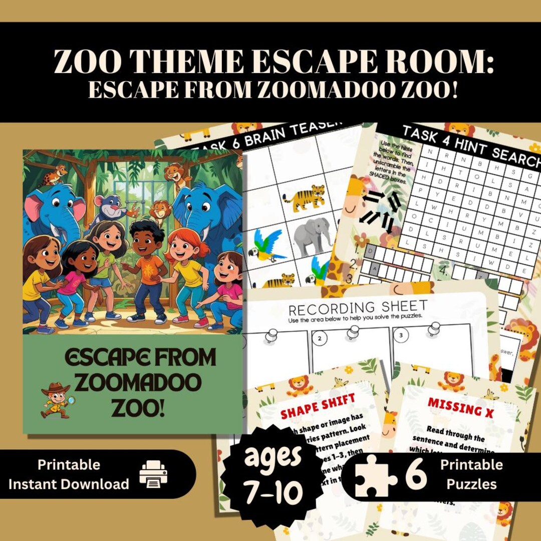 Escape From the Zoo Theme Printable Escape Room Fun Kids Party Game DIY ...