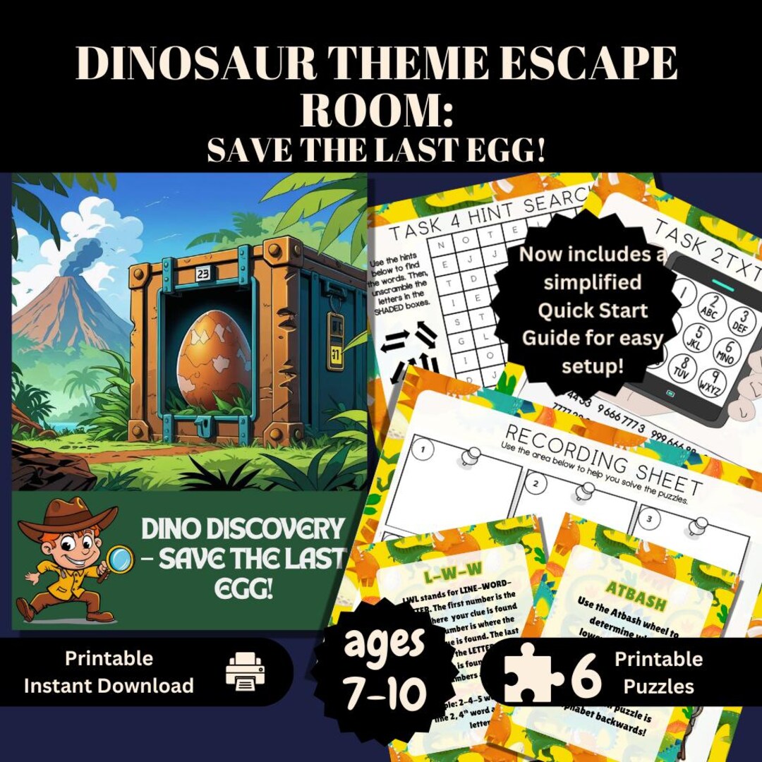 Dinosaur Escape Room for Kids Printable Dino Birthday Party Game ...
