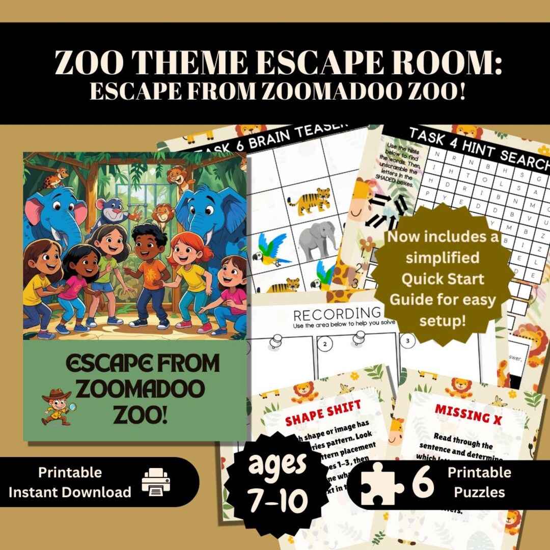 Zoo Theme Printable Escape Room Fun Zoo Theme Game for Kids Party DIY ...