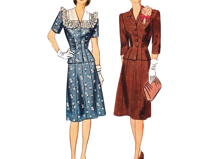 40s Two Piece Dress Pattern/ Vintage 1940s Simplicity Dress Sewing ...