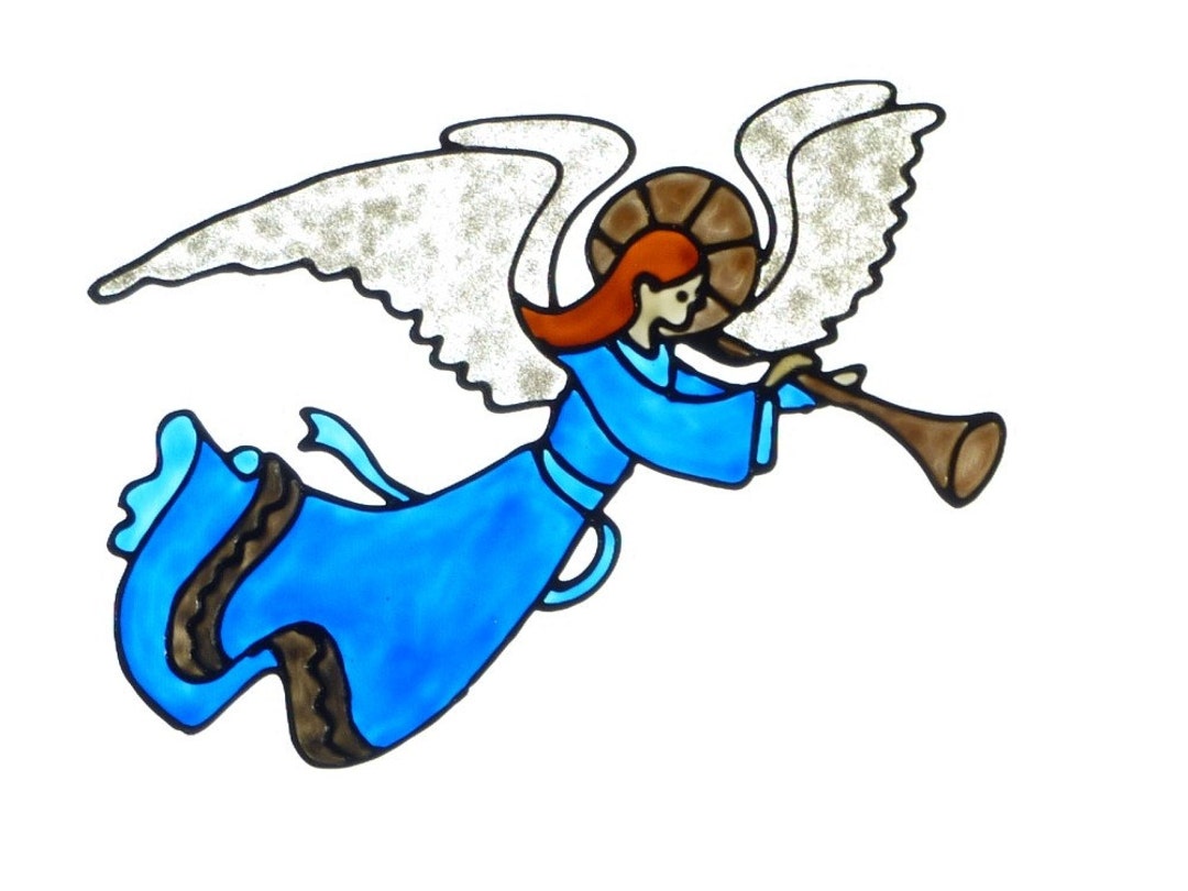 Angel Window Cling Blue Silver Golden Horn - Etsy