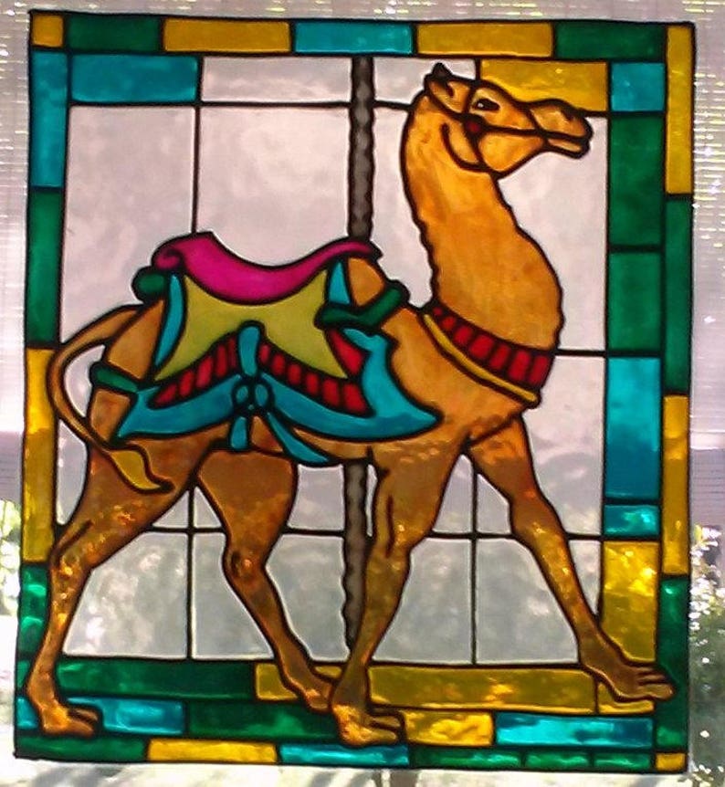 Carousel camel window cling stained glass look | Etsy