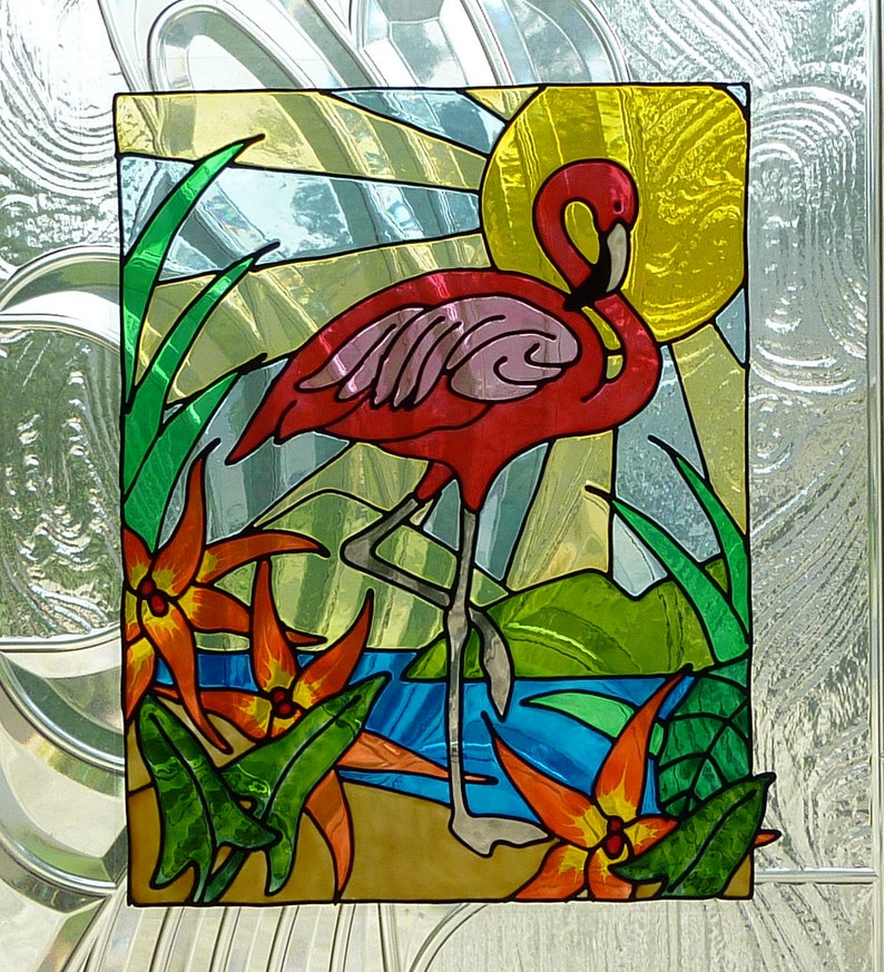 Flamingo Window Cling, Stained Glass Look - Etsy