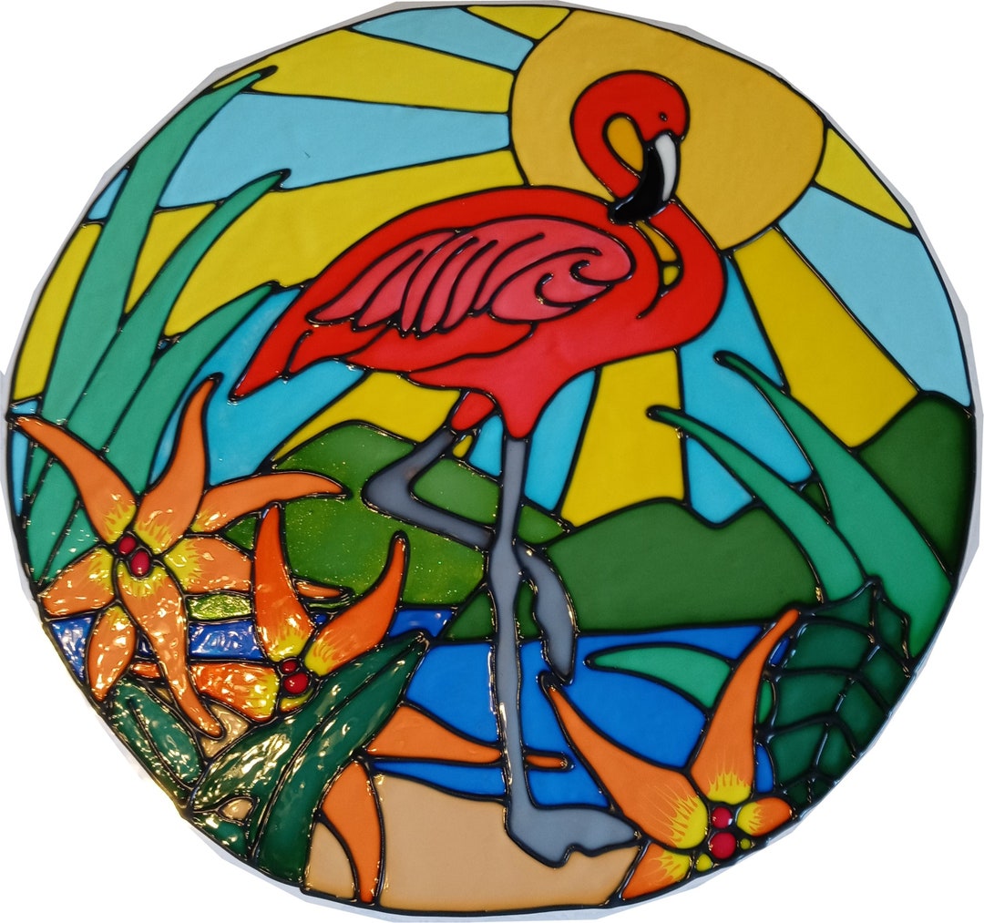 Flamingo Window Cling, Stained Glass Look - Etsy