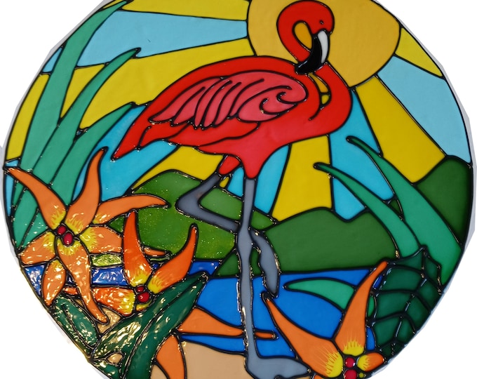 Flamingo Stained Glass Window Cling Decal Sticker Vinyl Window Film ...