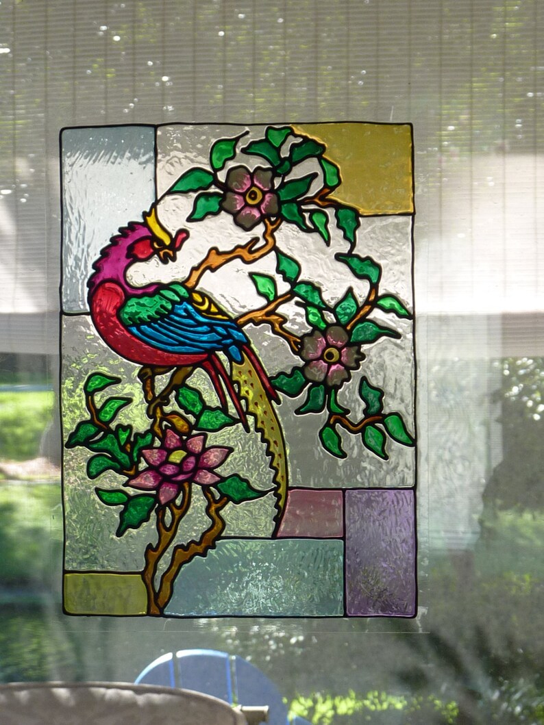 Chinese Pheasant Window Cling Stained Glass Look | Etsy