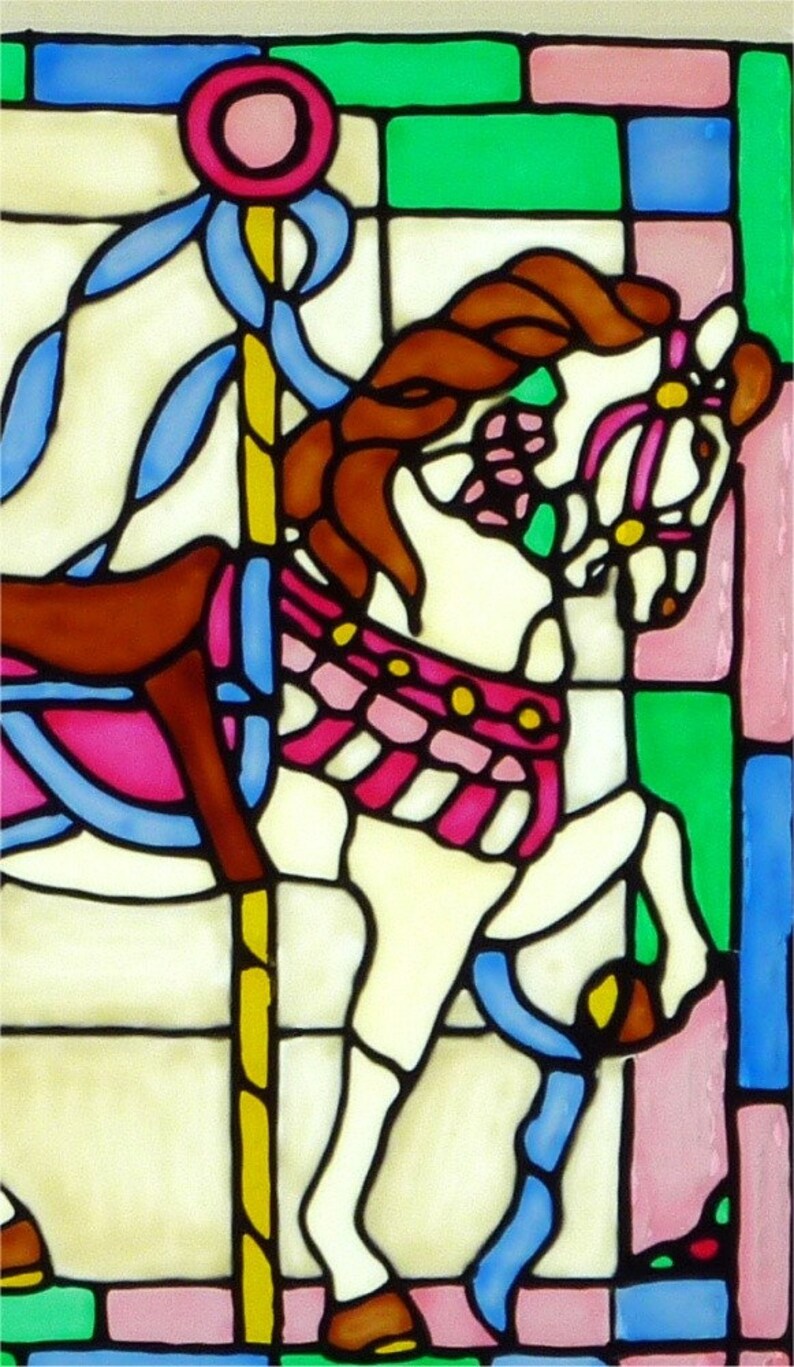 Carousel Horse Window Cling Stained Glass Look - Etsy