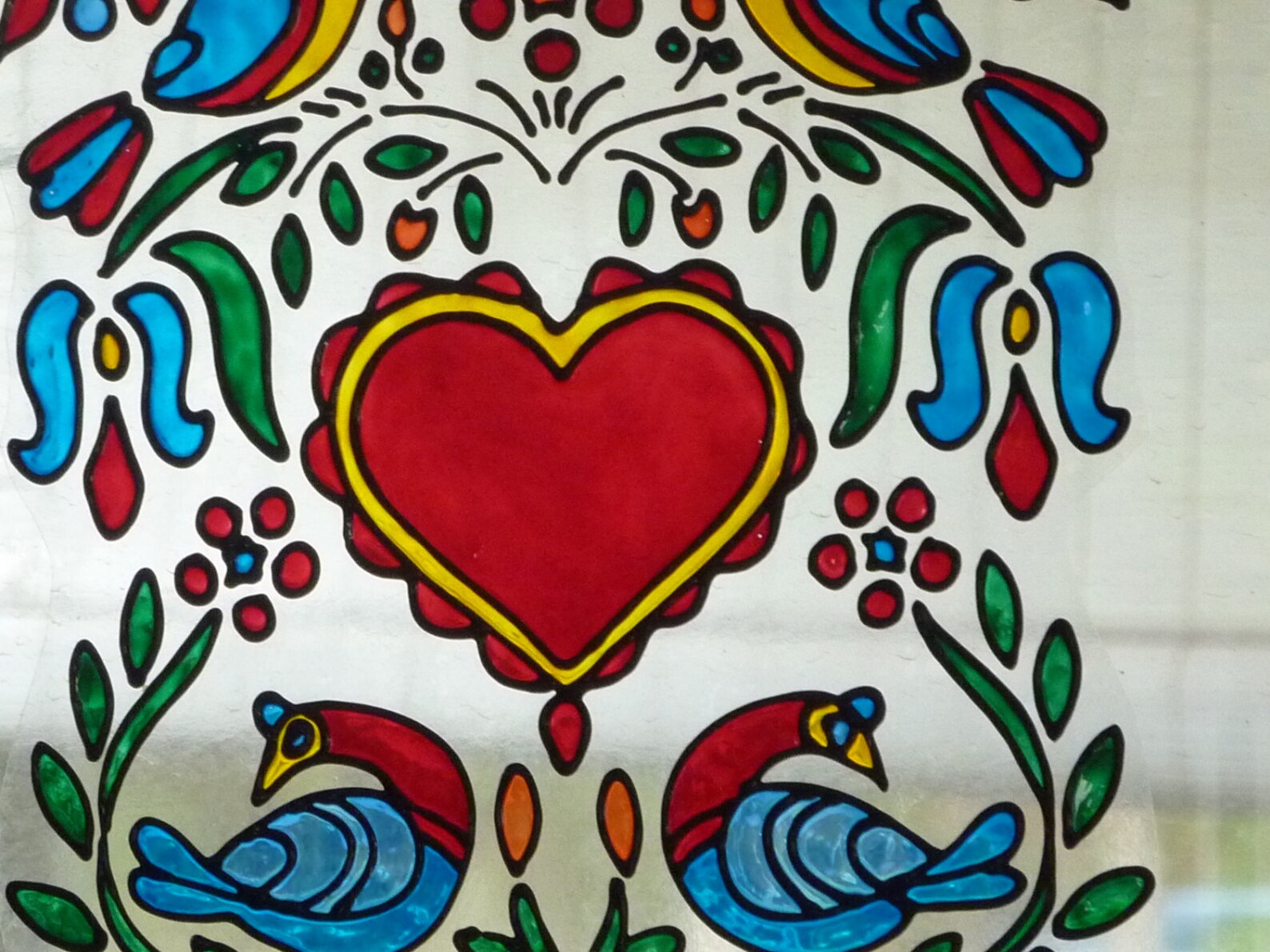 Pennsylvania Dutch Style Hearts, Birds and Flowers. Window Cling ...