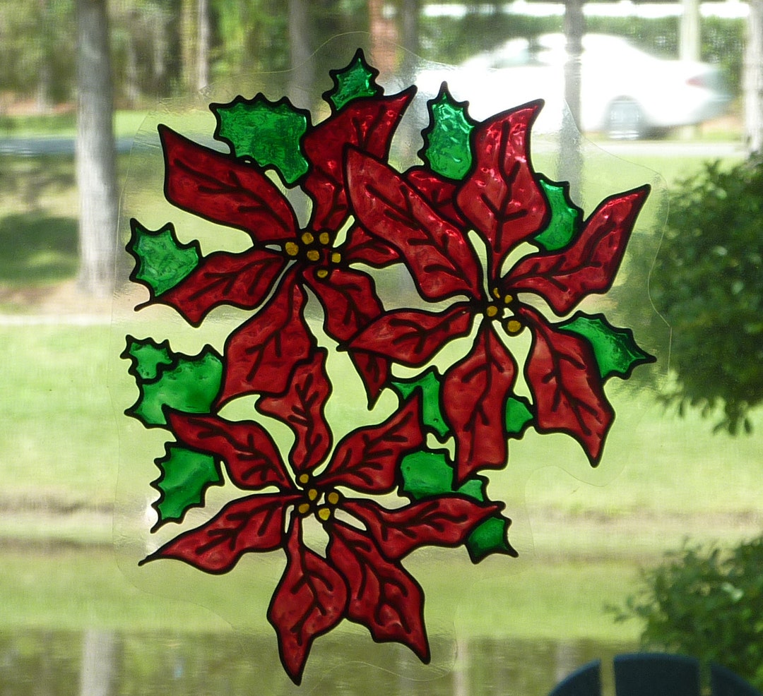 Poinsettias Window Cling - Etsy