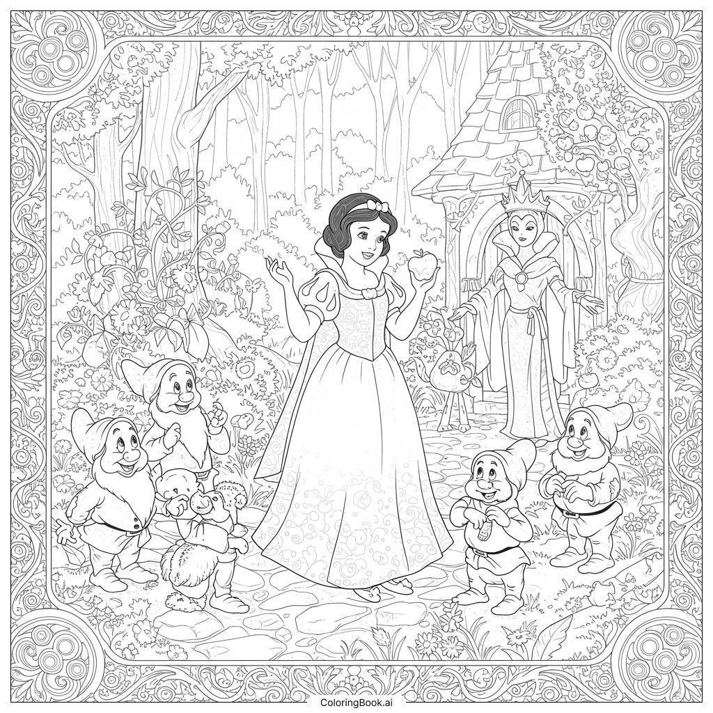 Snow White Coloring Book Design for Adults - Etsy