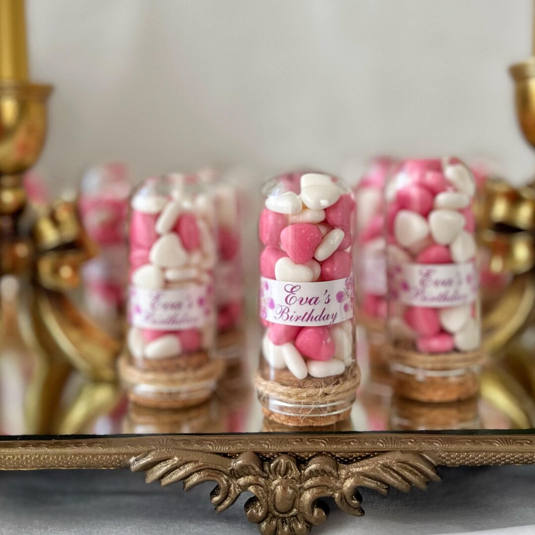 Personalized Glass Dome Birthday Favors: Heart Candy, Jute Wrap, Edible ...
