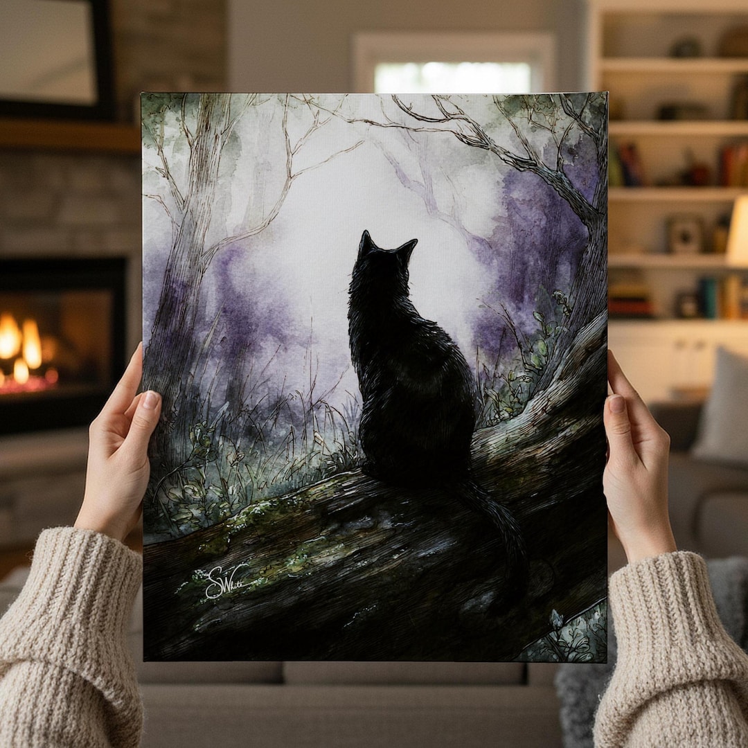 Gothic Black Cat Wall Art | Irish Cait Sidhe Folklore Canvas | Ready to ...