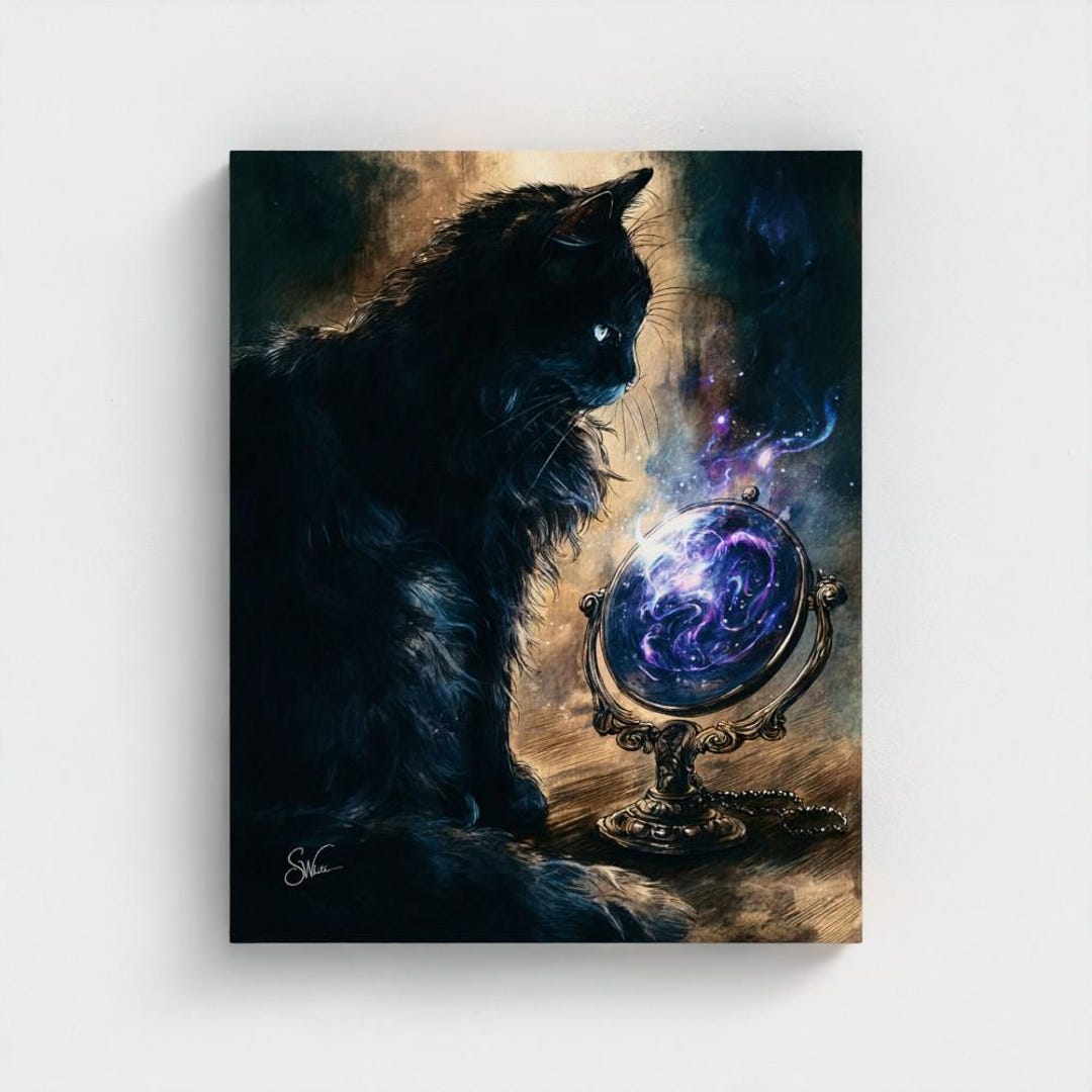 Black Cat Scrying Mirror Wall Art, Gothic Whimsigoth Decor - Statement ...